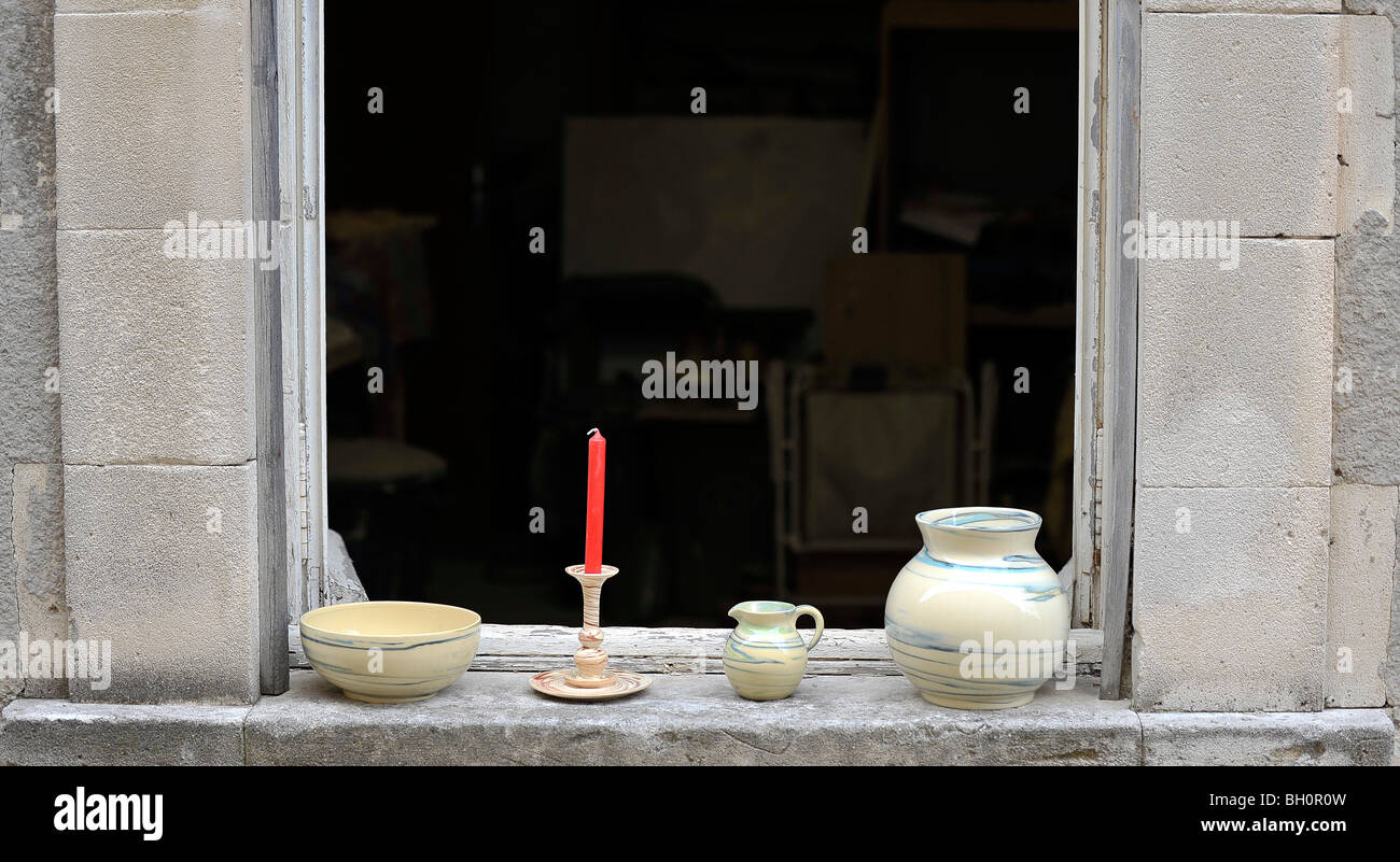 decorations on a window sill in the provence, southern france Stock ...