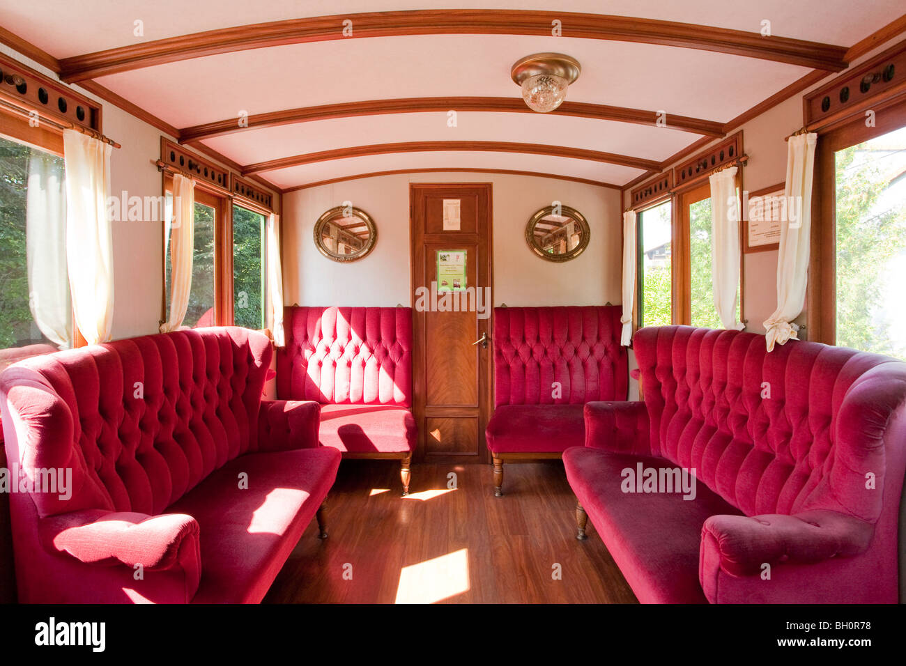 FIRST CLASS SALON, STEAM TRAIN FEURIGER ELIAS, NARROW-GAUGE RAILWAY ...