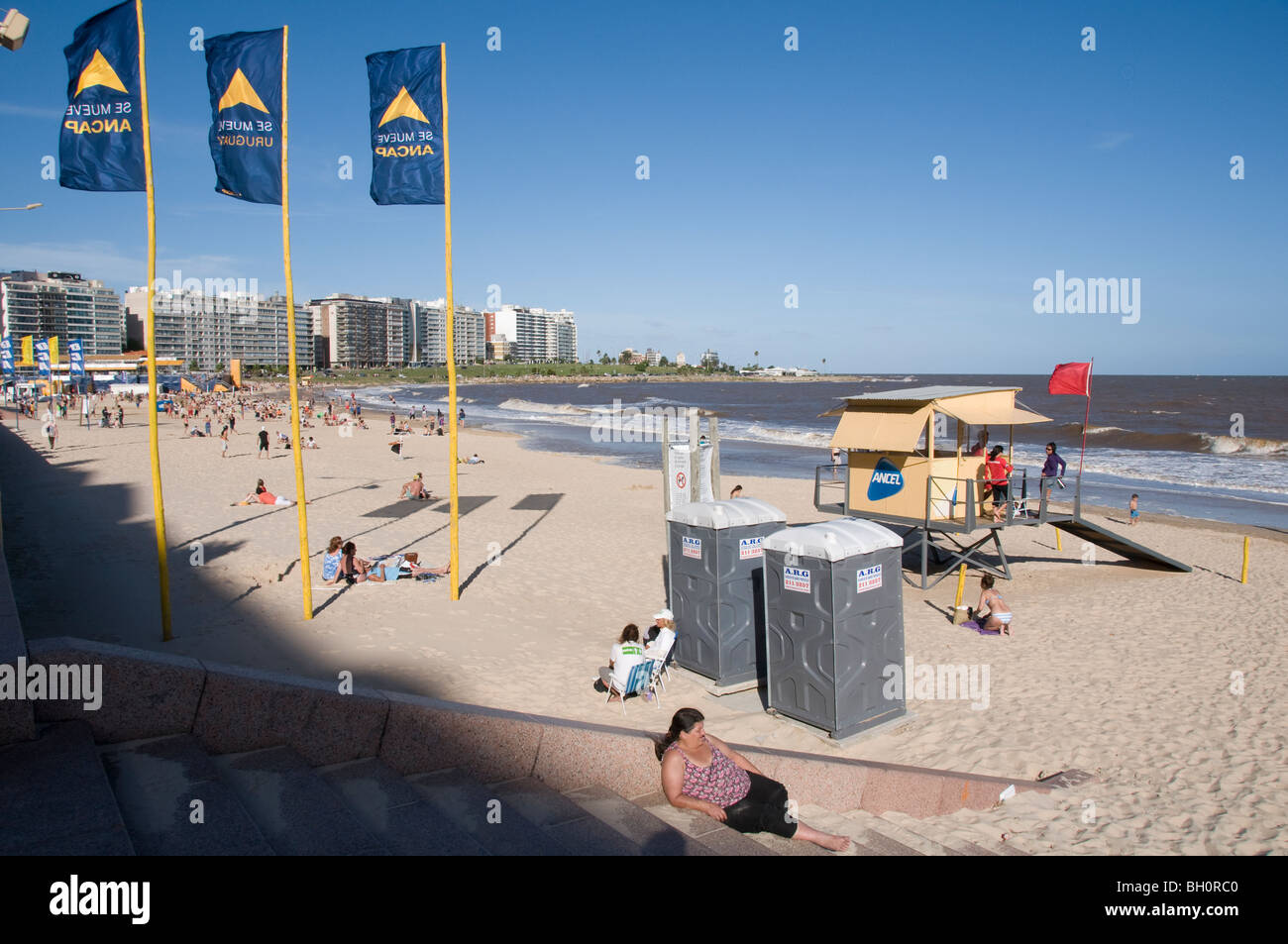 Uruguay. People sunbathing at Pocitos beach in Montevideo Stock Photo ...