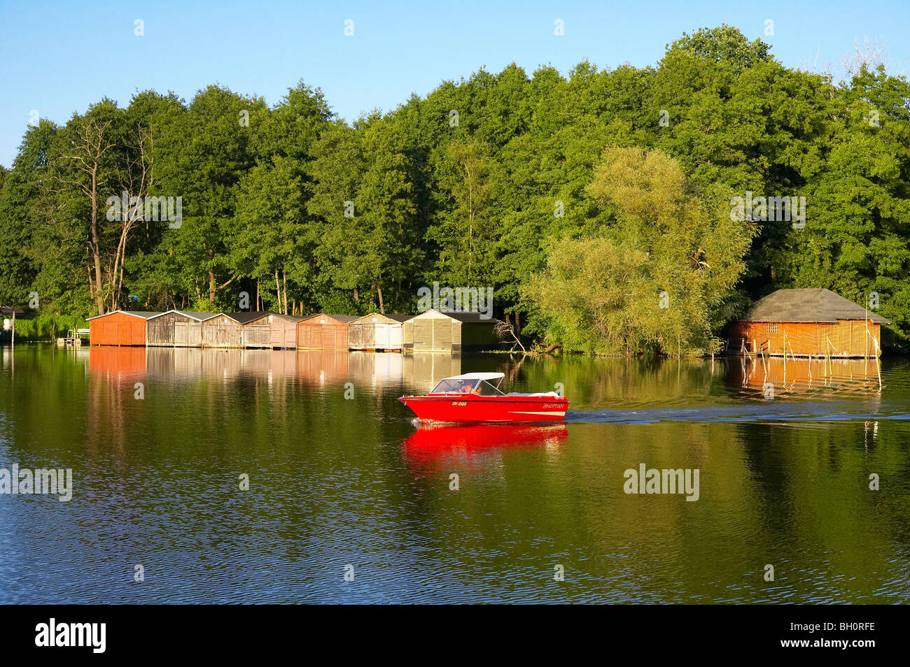 with the houseboat on the 'Templiner Gewaesser', Templin, Brandenburg ...