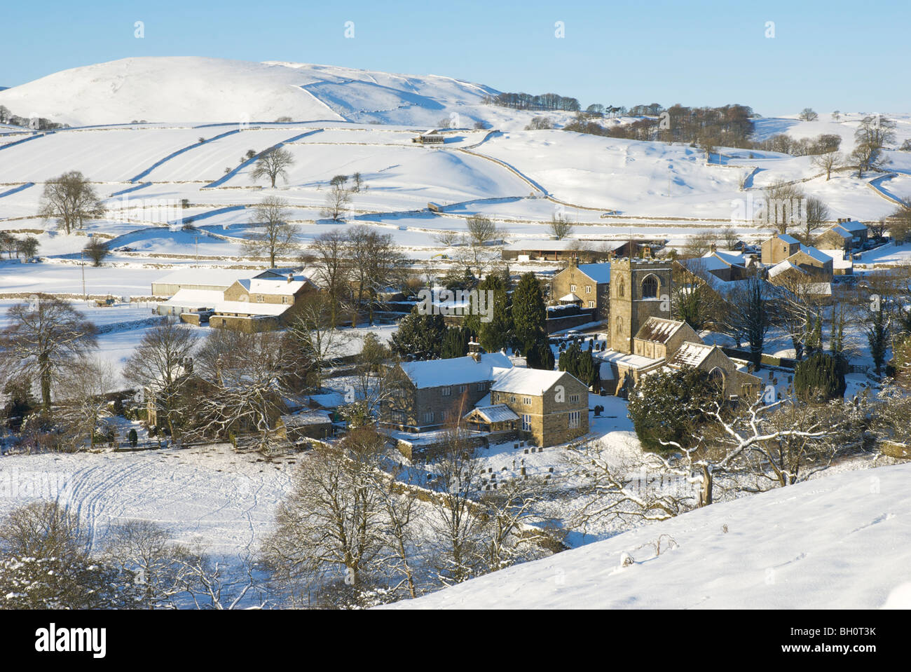 A winter view of Burnsall, Wharfedale, Yorkshire Dales National Park ...