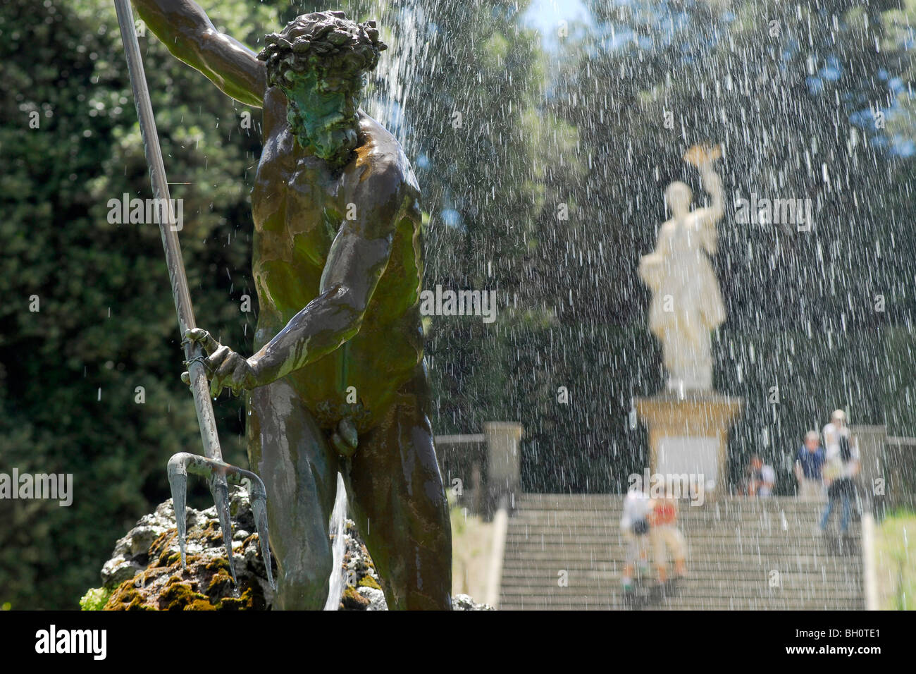 Neptune fountain in front of stairs at the Giardino di Boboli, Florence ...