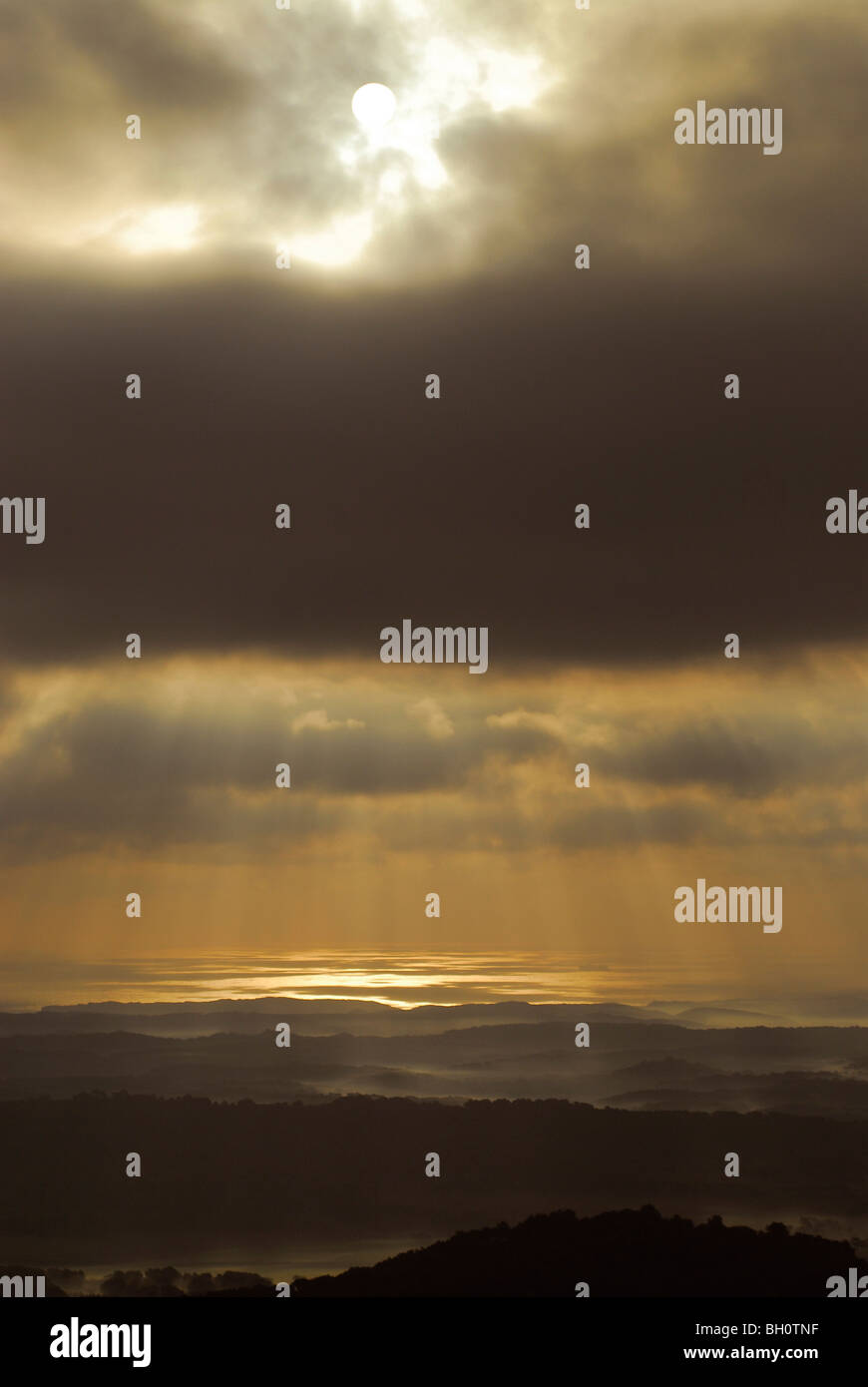 Landscape northeast of Monte Toro at sunrise, Minorca, Balearic Islands ...