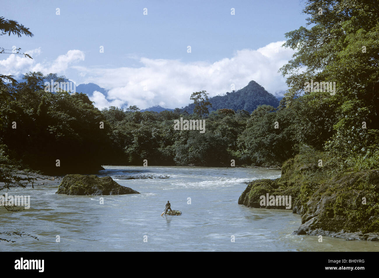 Colombia, South America. Raft on San Juan River in the Choco Rainforest ...