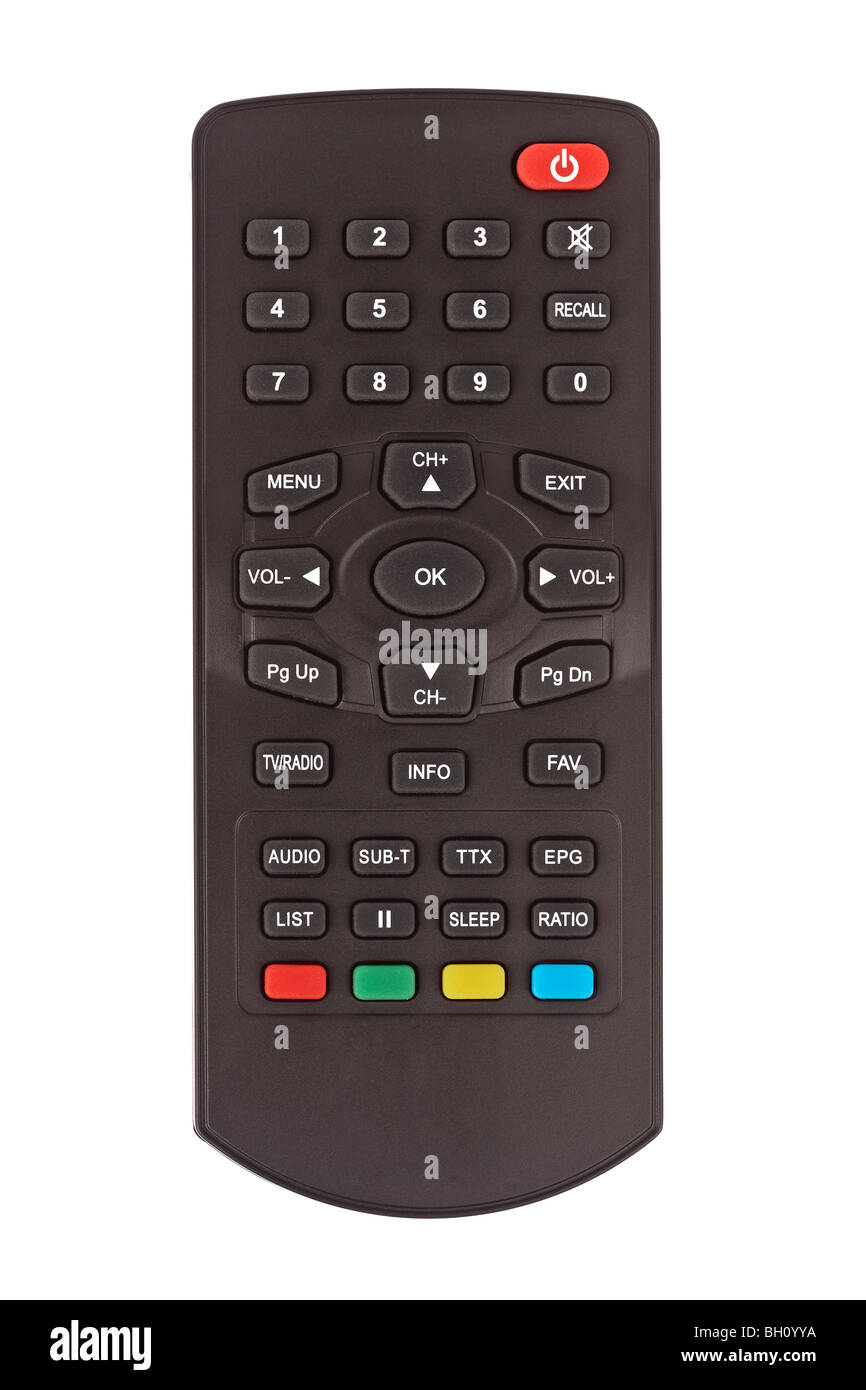 Remote control for digital interactive TV isolated on white background ...