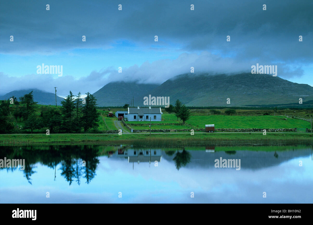 Landscape near Recess with reflection in the water, Connemara, Co ...