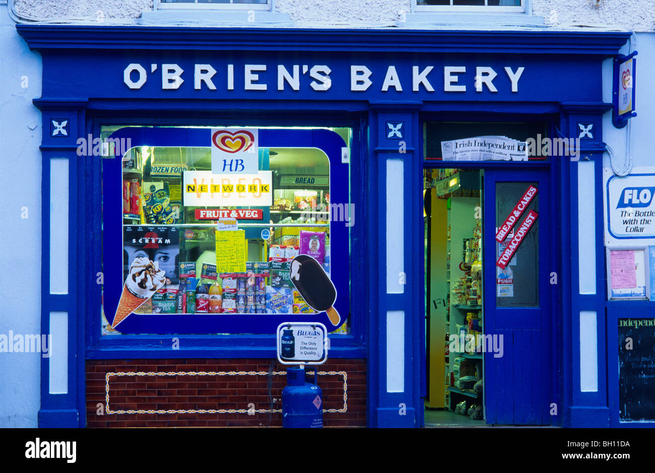 Blue facade of O'Brien's Bakery, Ennistymon, County Clare, Ireland ...
