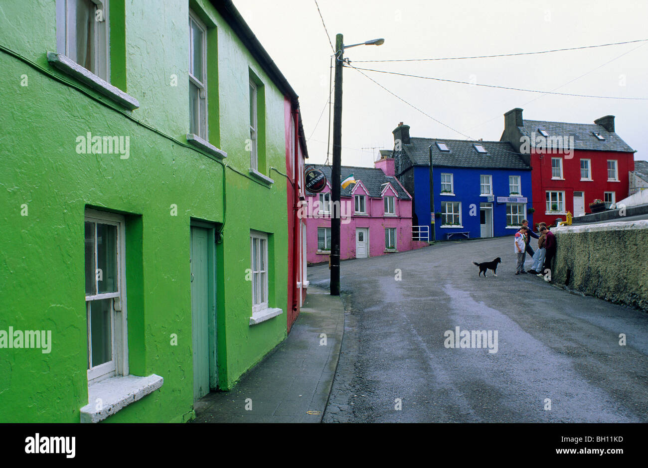 Colourful houses under clouded sky, Eyeries, Beara peninsula, County ...