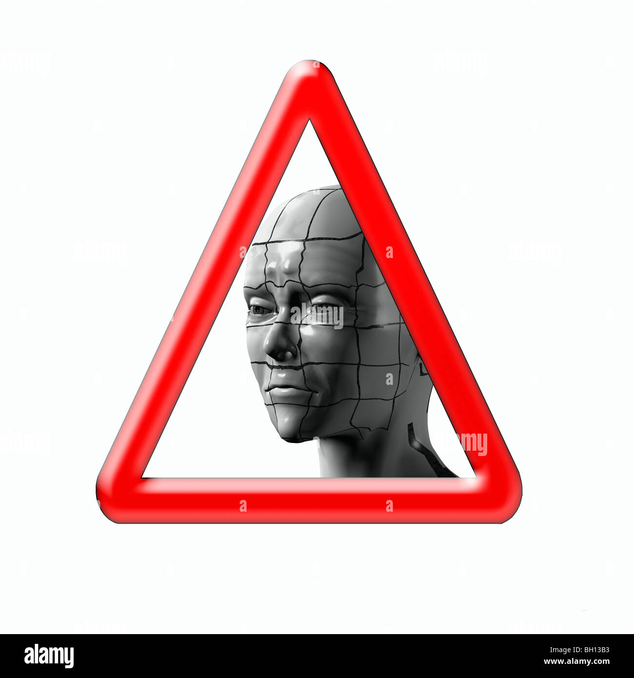 Warning Road Sign with Image of a woman. Conceptual Image of Stress and ...