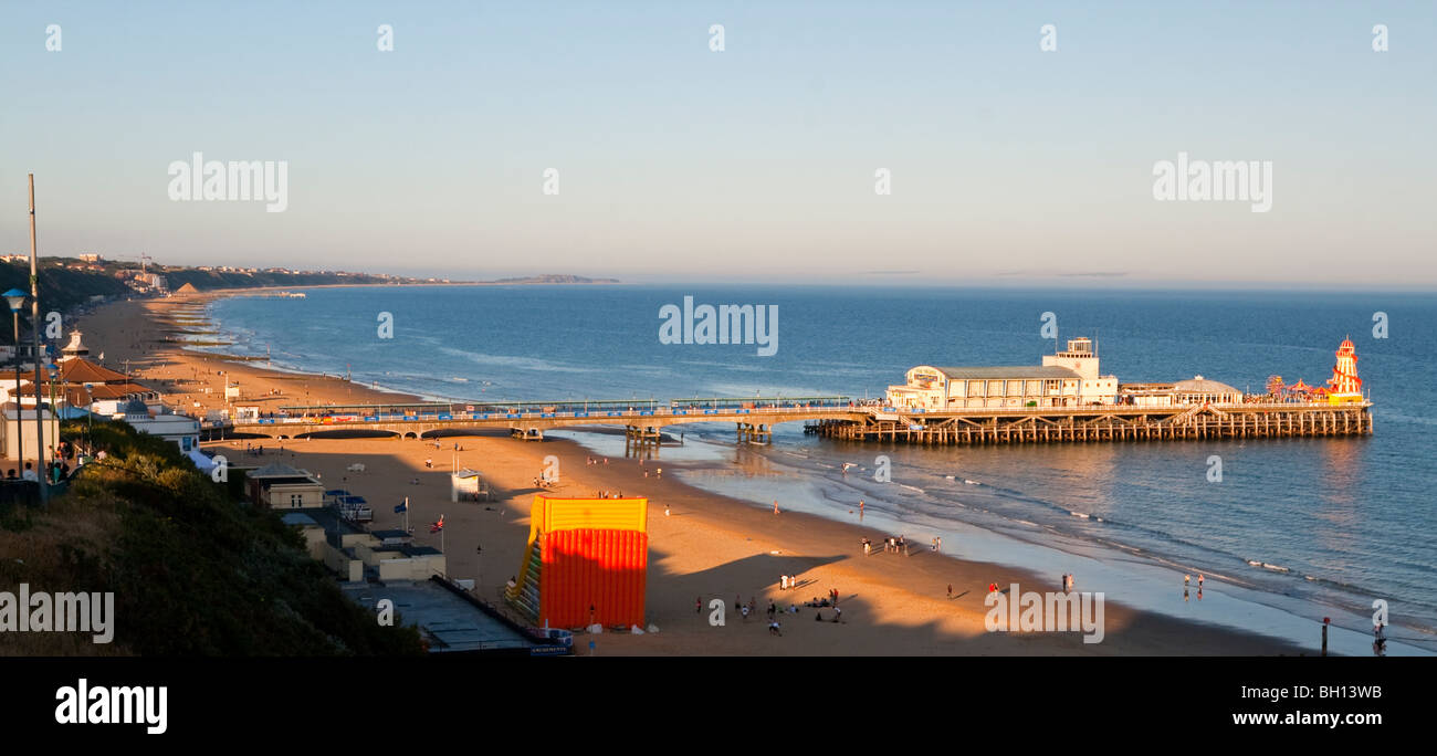 Panoramic view of the beach and Victorian Pier at Bournemouth in Dorset ...