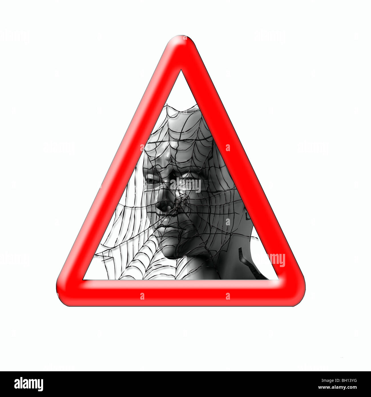 Warning Road Sign with Image of a Woman Conceptual Image of Stress and ...