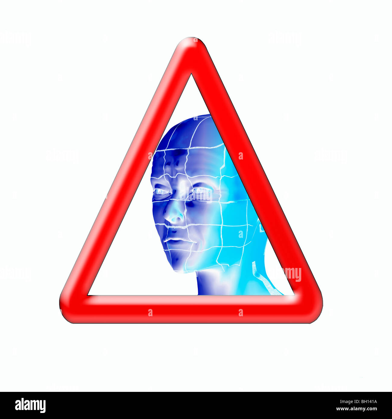 Warning Road Sign with Image of a woman. Conceptual Image of Stress and ...