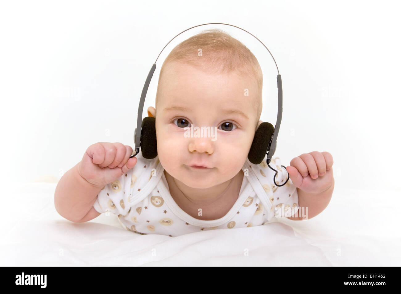 adorable baby with headphones Stock Photo - Alamy