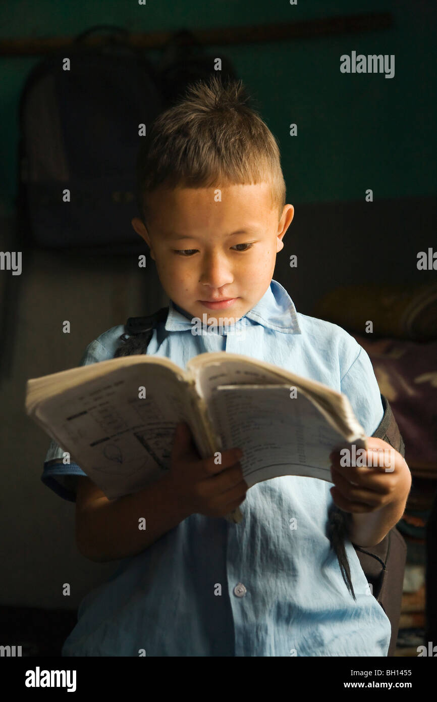 Boy reading a book Stock Photo - Alamy