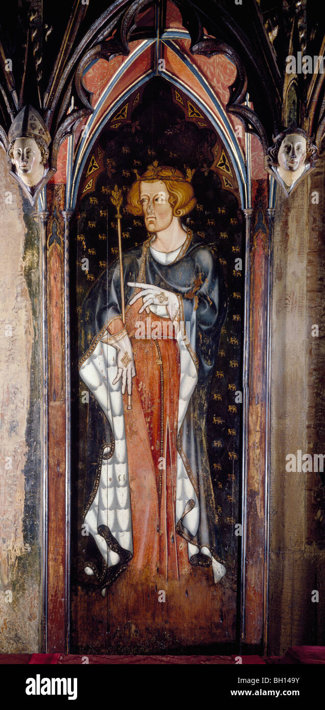 Westminster Abbey sedilia with painting (c. 1300) of a king possibly ...