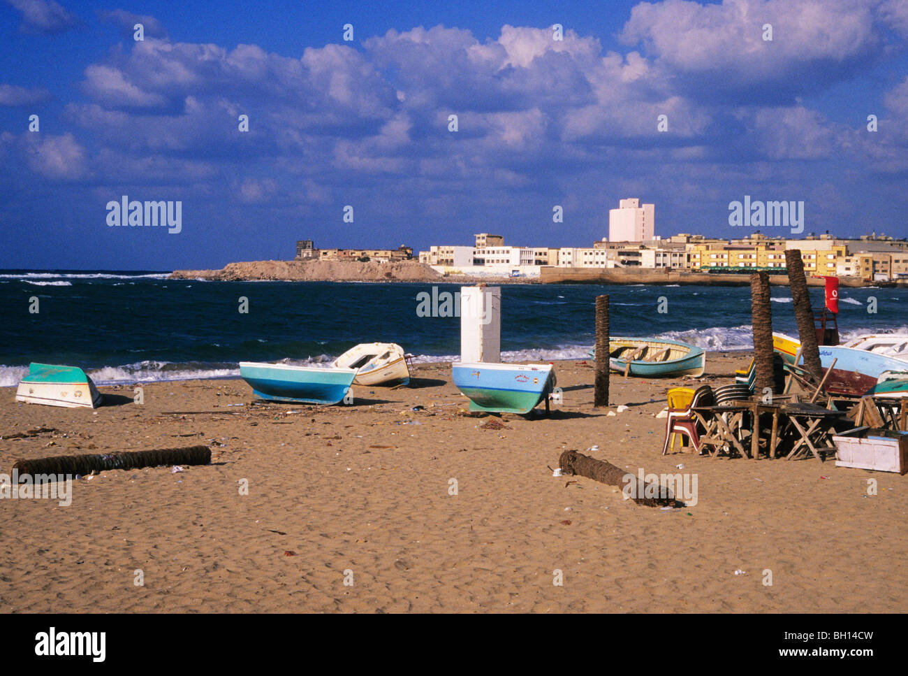 fishing boats on the beach of the Eastern Harbour, Alexandria, Egypt ...