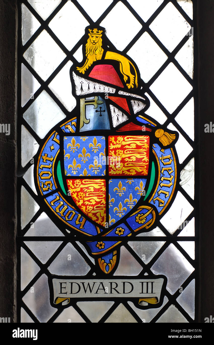 Edward III coat of arms stained glass, St. Mary`s Church, Charlton-on ...
