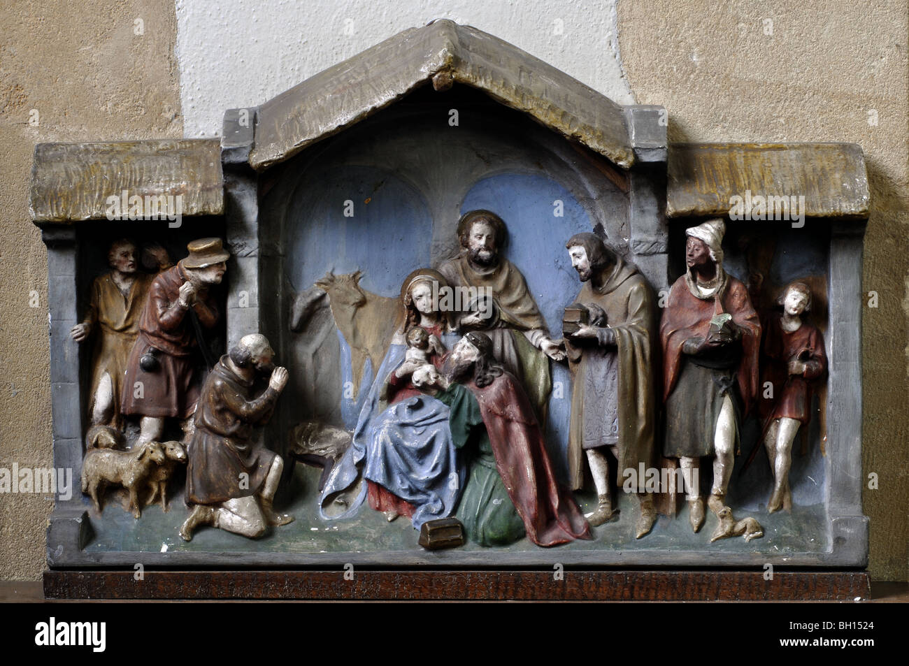 Nativity scene in St. Nicholas Church, Islip, Oxfordshire, England, UK ...