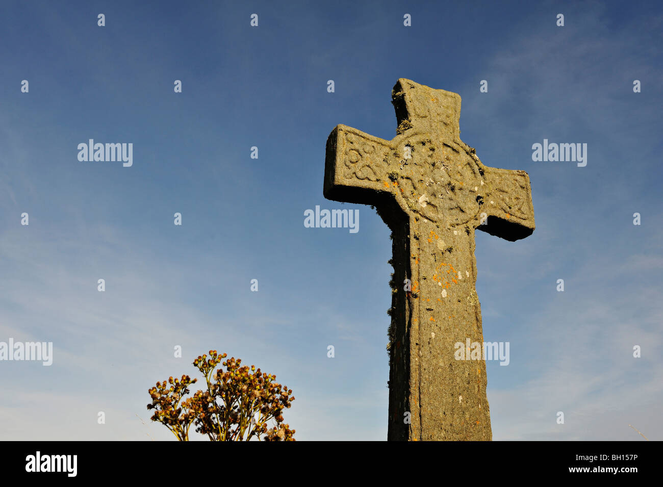 Ancient Christian stone cross at Kildalton Church on the island of ...
