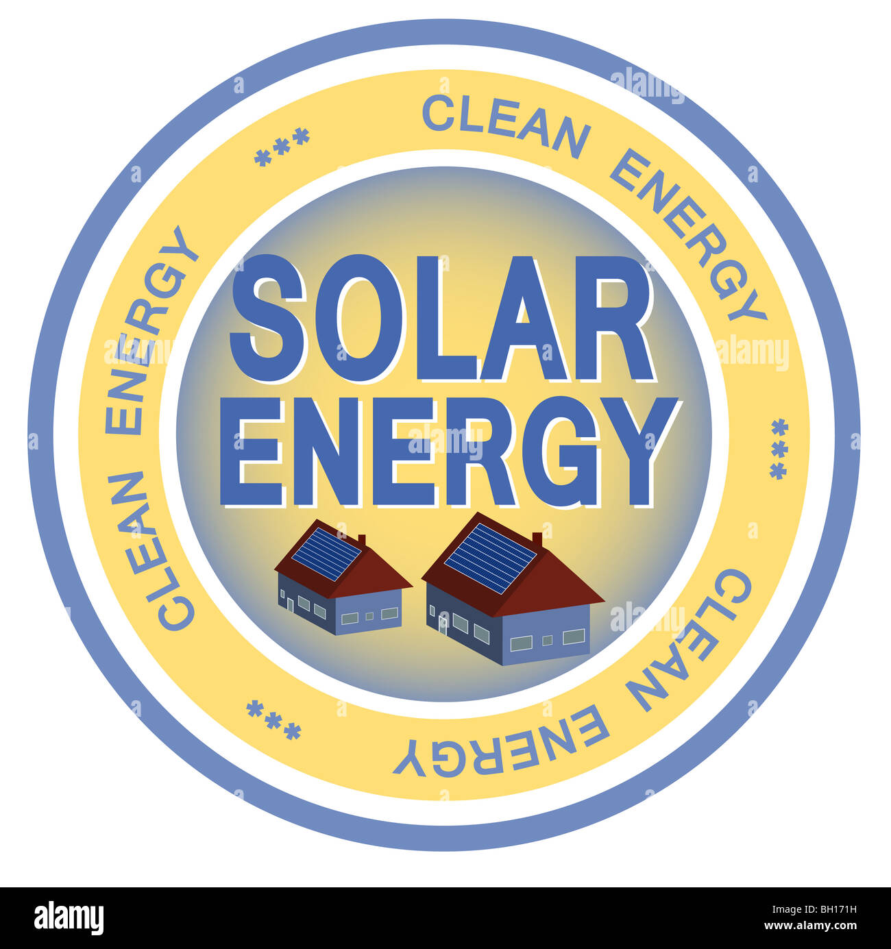 An illustrated badge symbolizing clean solar energy Stock Photo - Alamy
