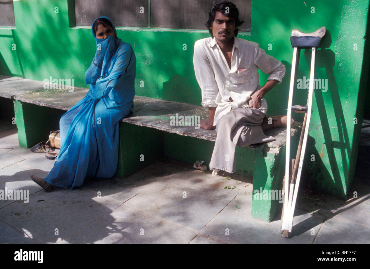 India. Disabled patients waiting to be fitted an artificial 'Jaipur ...