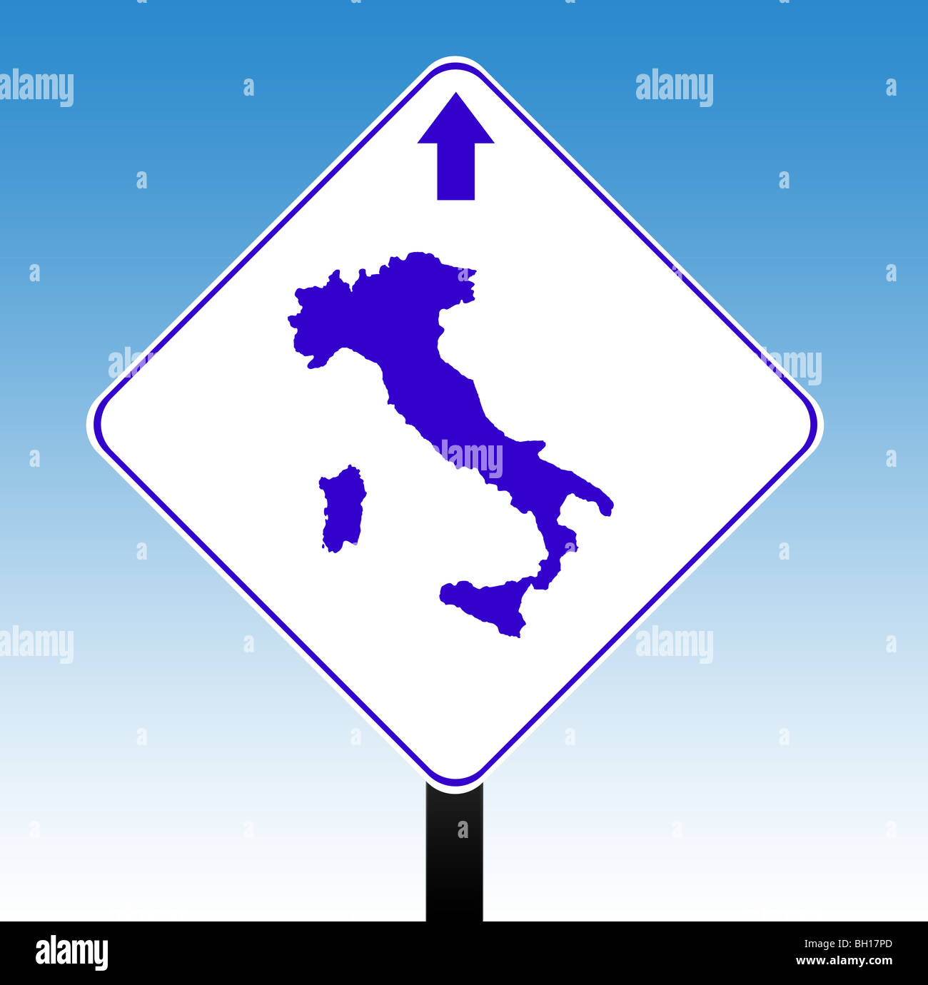 Italy road sign with directional arrow, blue sky background Stock Photo ...