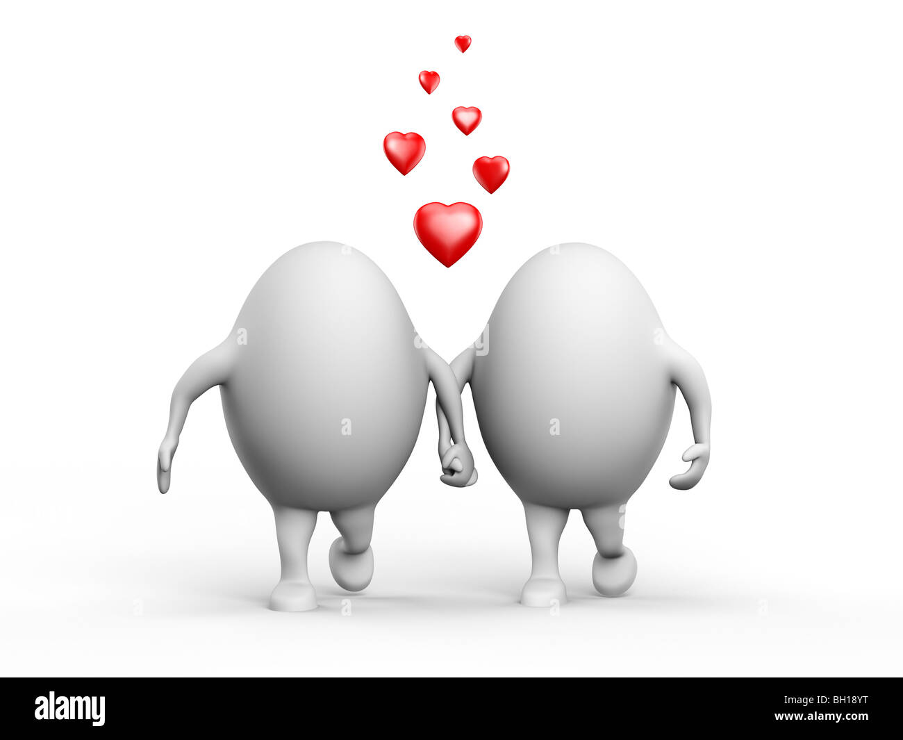3D illustration of a cute couple of egghead characters in love holding ...