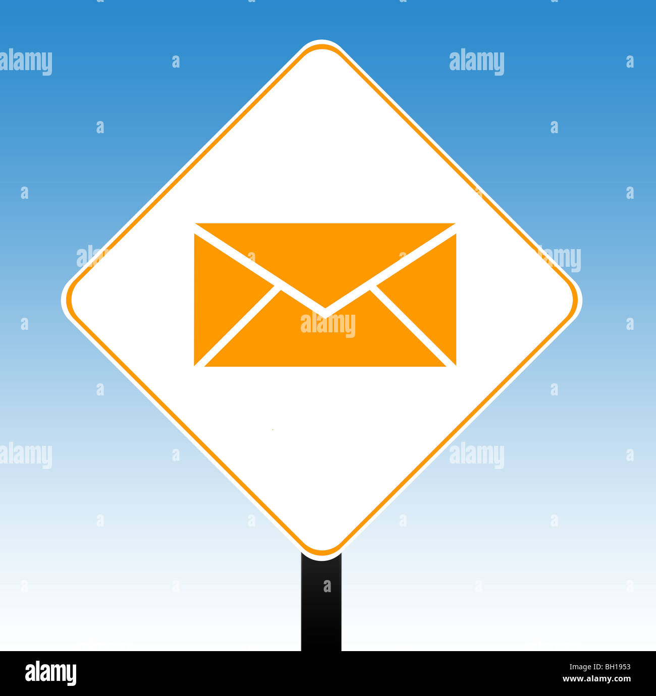 Contact email or letter road sign with directional arrow, blue sky ...