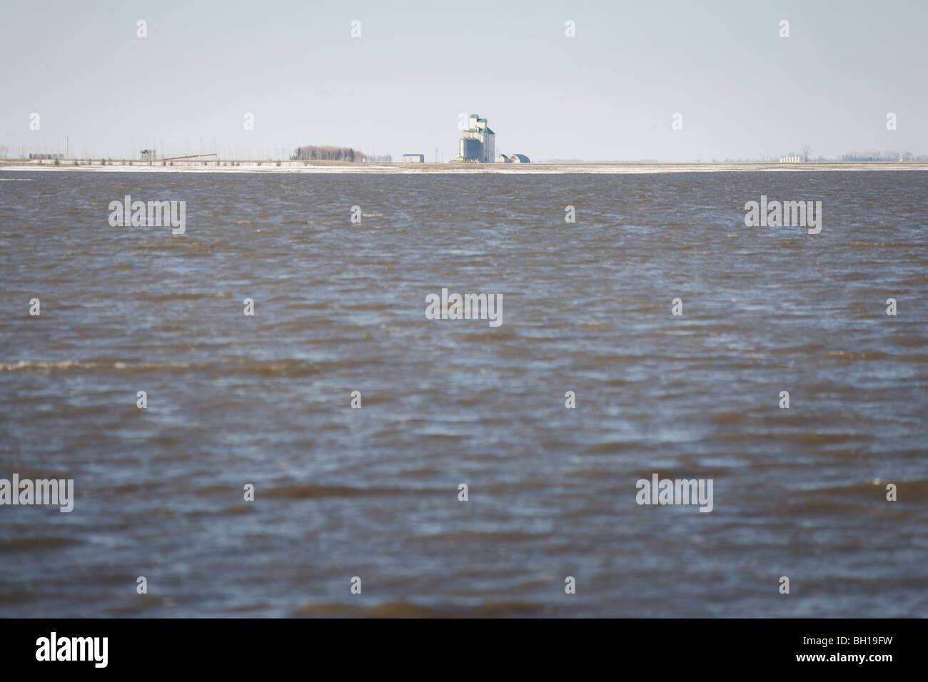 Floodwaters from Red River surround town of Emerson, Manitoba, Canada ...