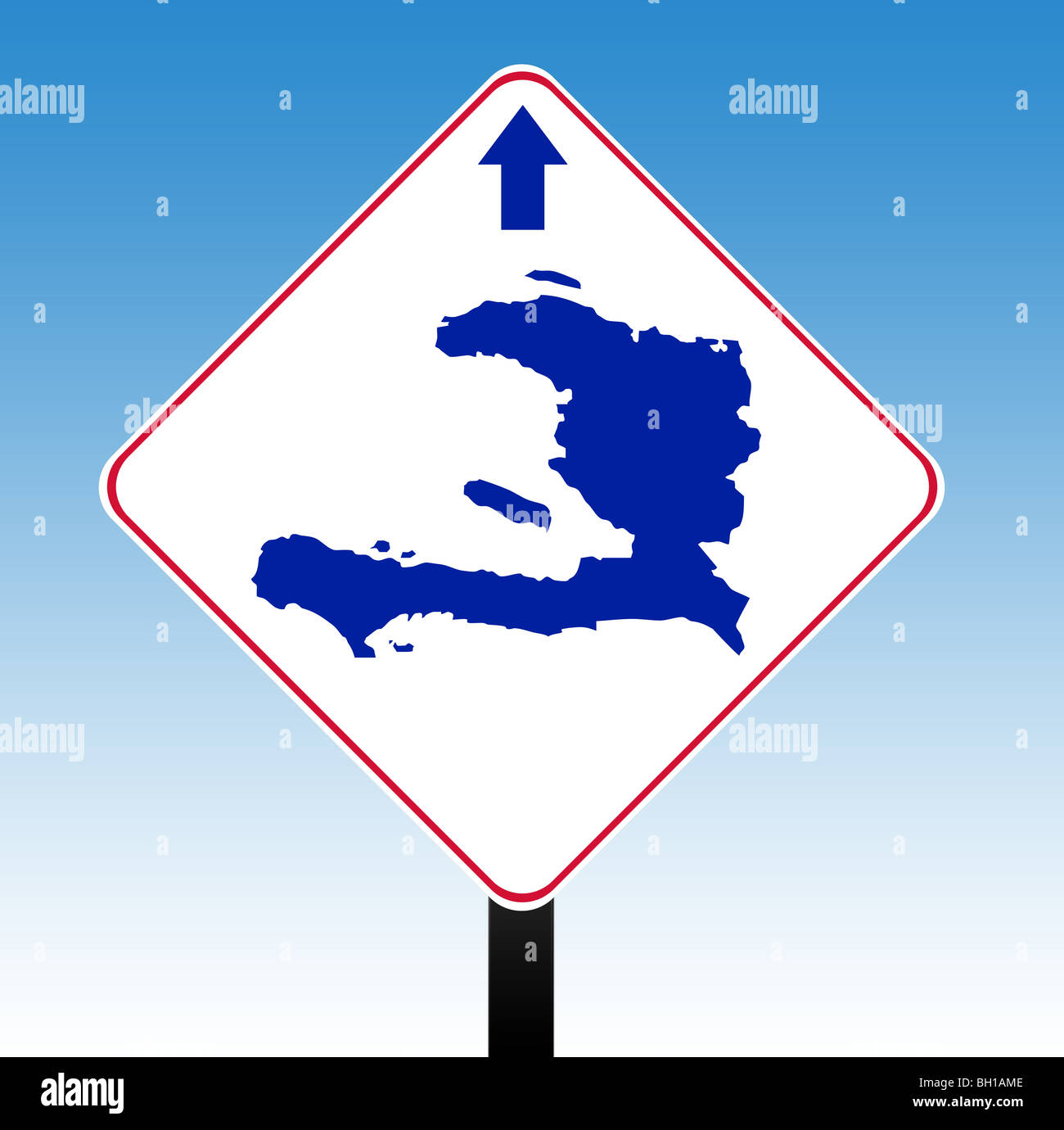 Haiti road sign in flag colors with directional arrow, blue sky ...