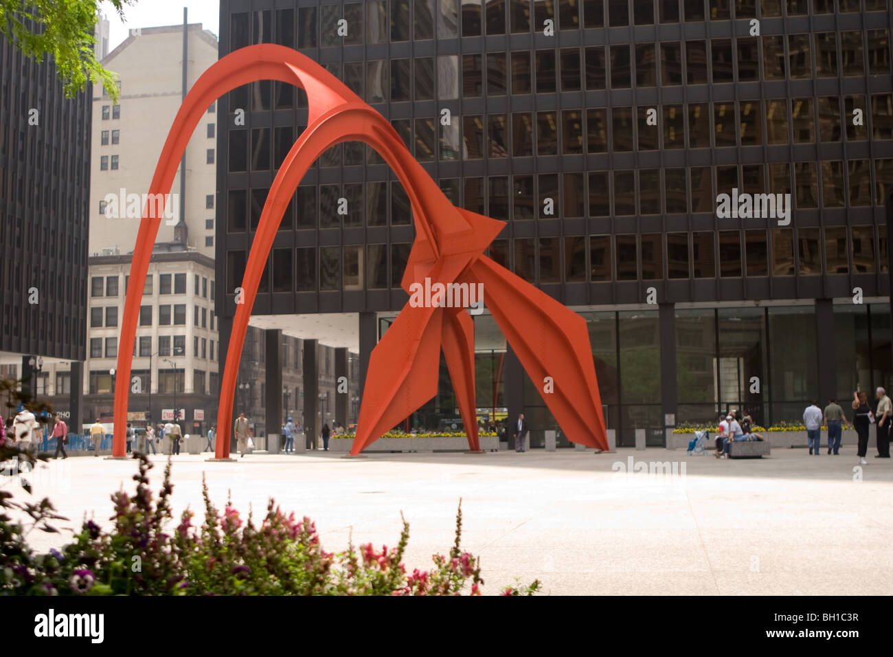 BH1C3R View of the bright red Flamingo sculpture created by American ...