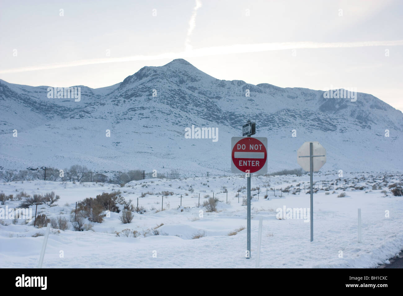 A Do Not Enter Sign in a Snowy Landscape Stock Photo - Alamy