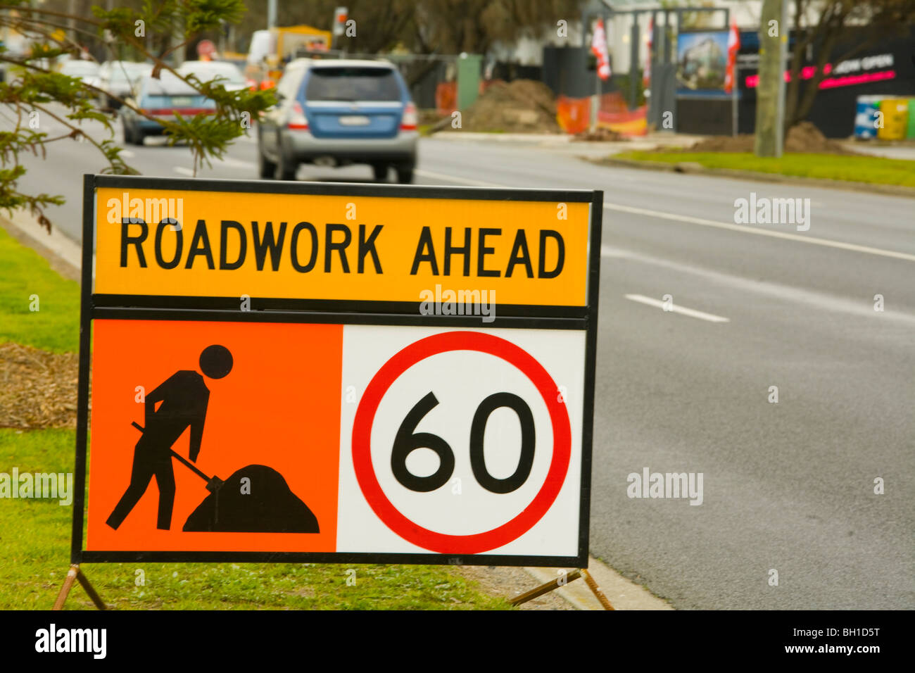 Roadwork ahead' sign Stock Photo - Alamy