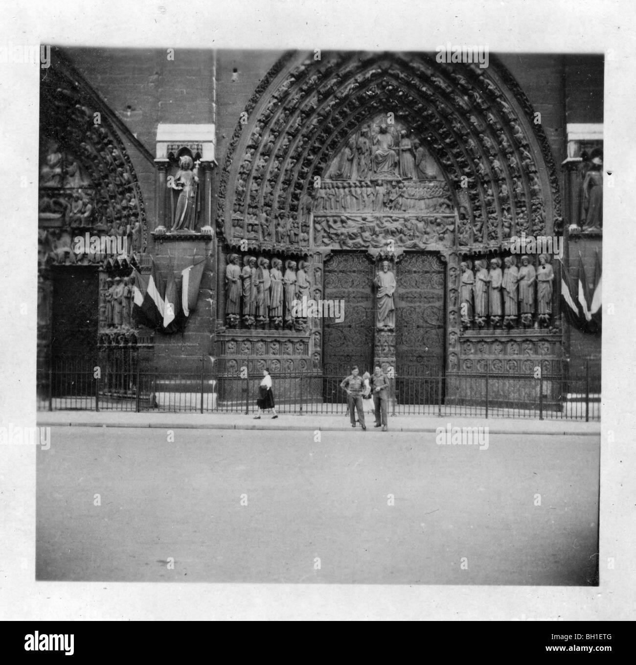 Cathedral in liberated Paris, France at the conclusion of WWII Stock ...