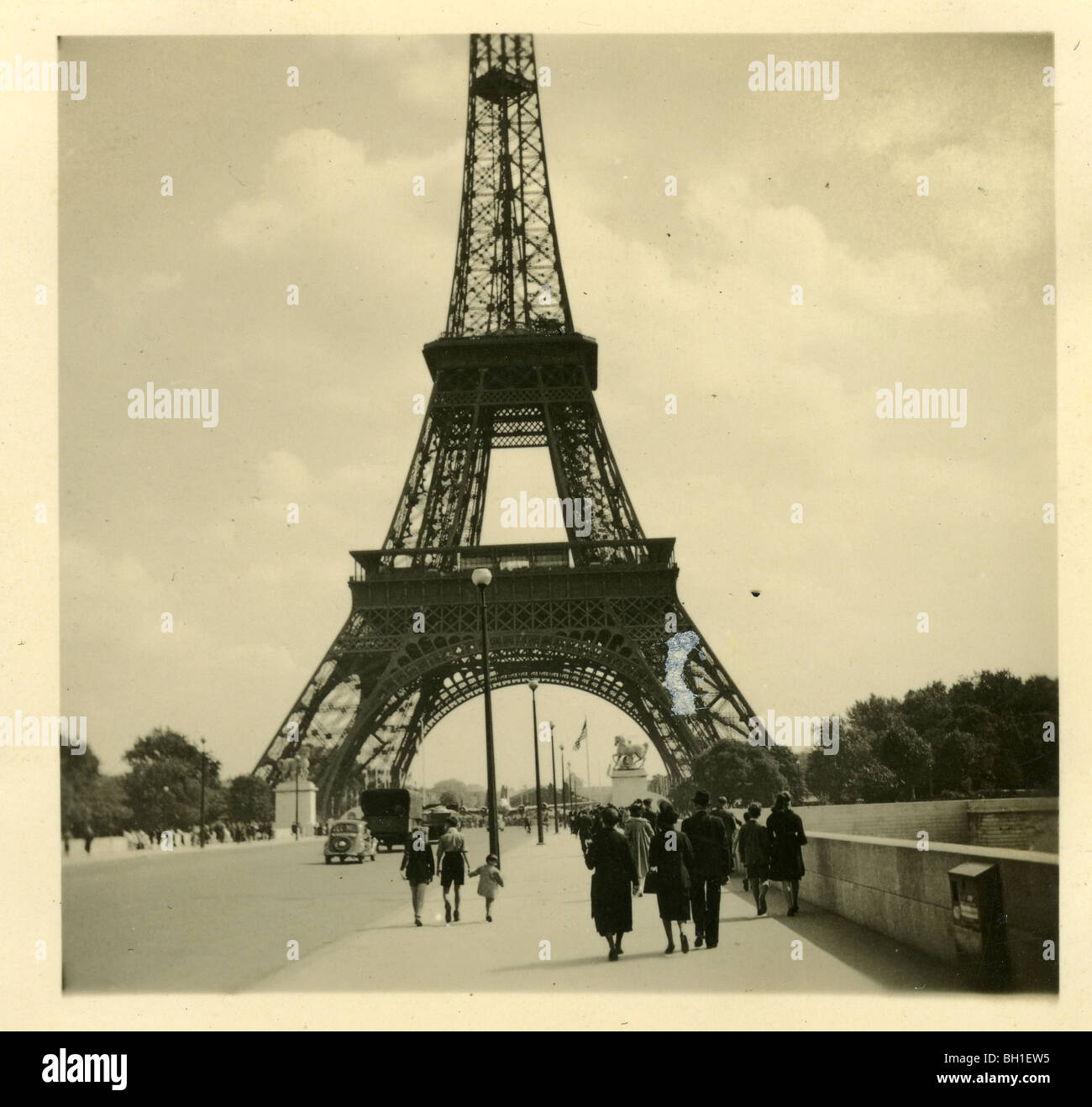 Eiffel Tower scene in liberated Paris, France at the conclusion of WWII ...