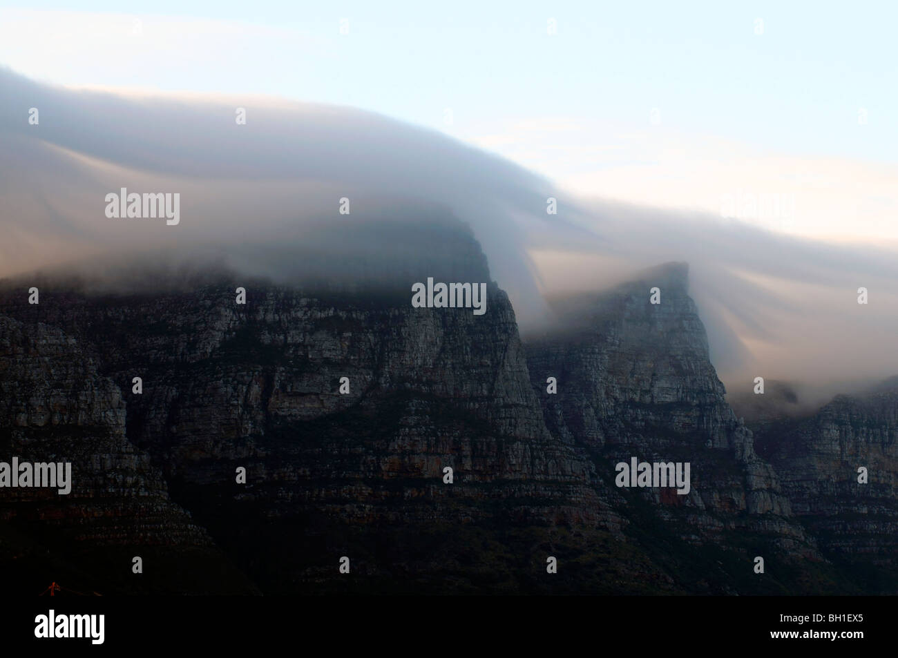 Clouds and mist over table mountain cape town south africa viewed view ...