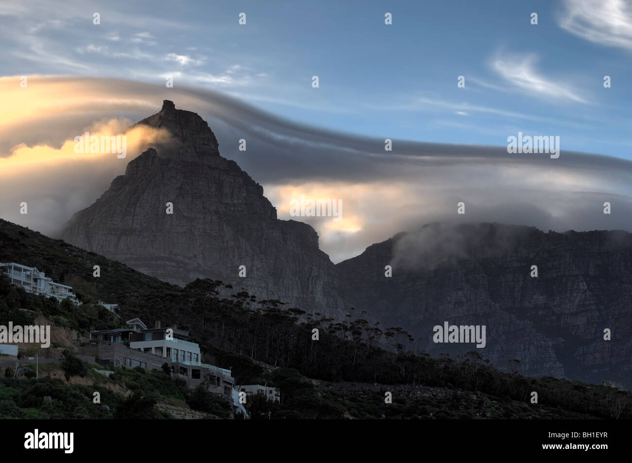 Clouds and mist over table mountain cape town south africa viewed view ...