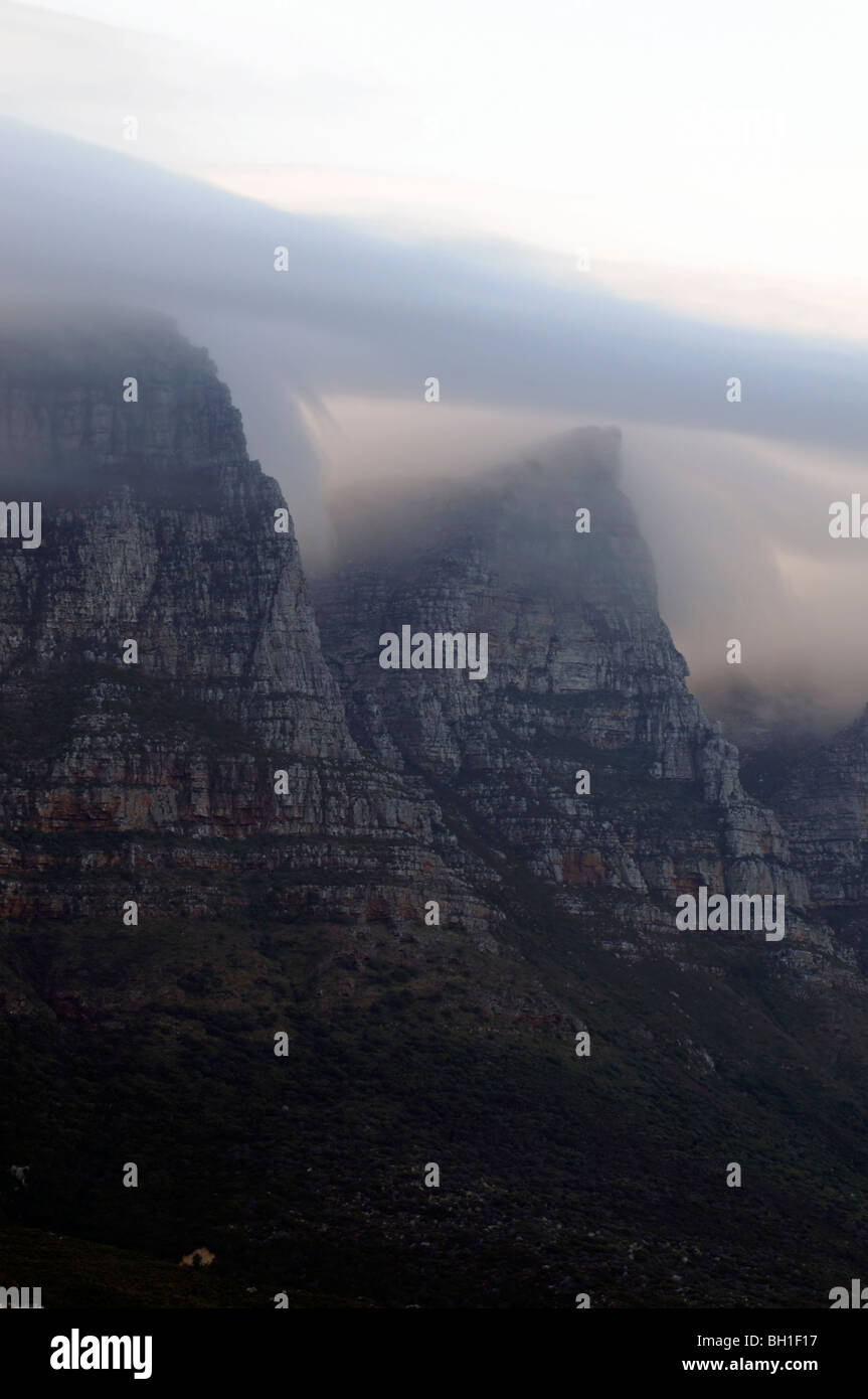 Clouds and mist over table mountain cape town south africa viewed view ...