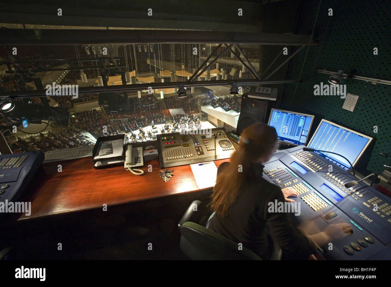 A woman at the central control room of the Berlin philharmonics during ...