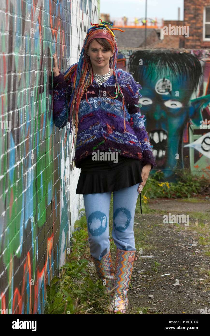 Hippy model with bright colourful hair. FULLY MODEL RELEASED Stock ...