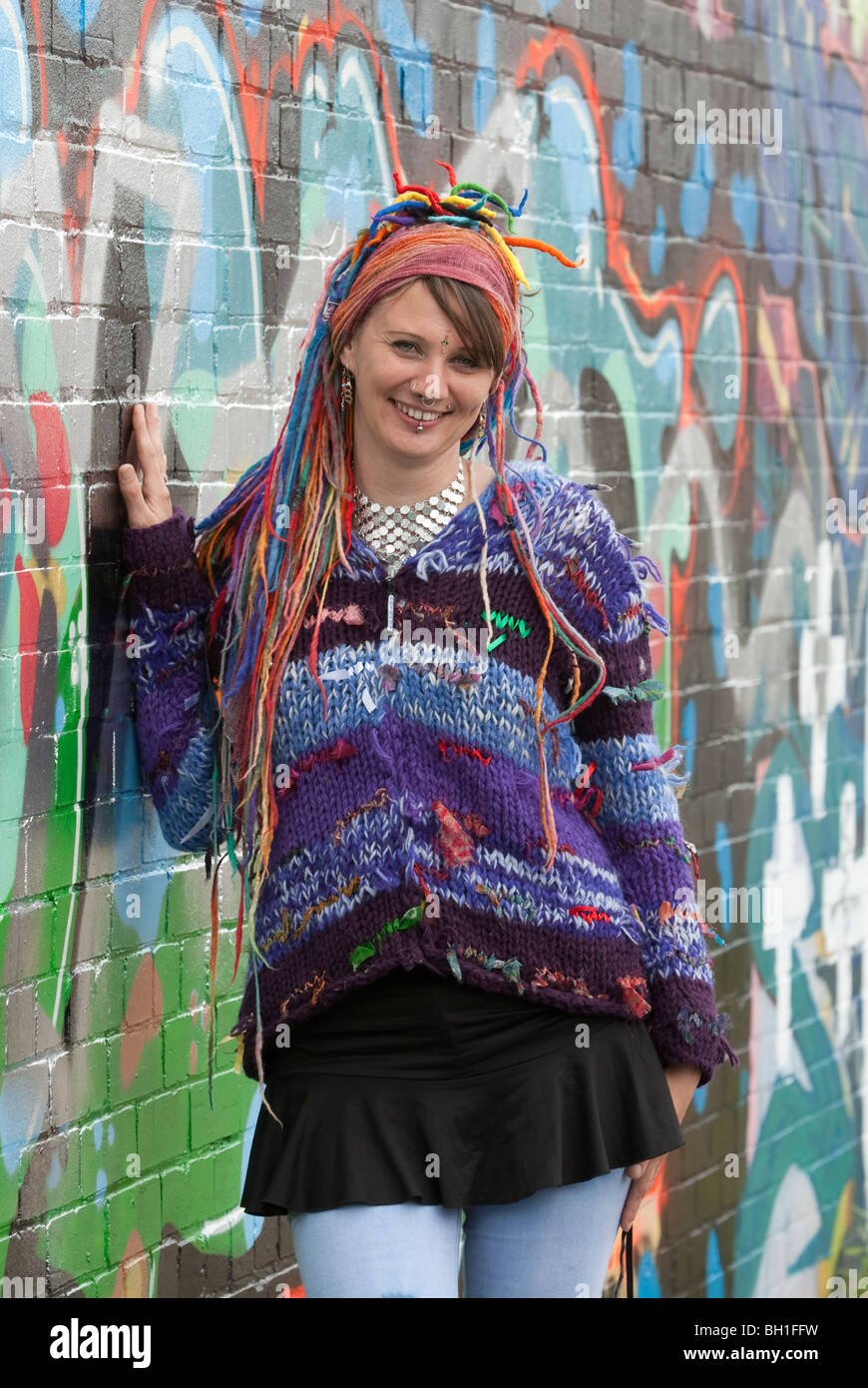 Hippy female model with bright colourful hair. FULLY MODEL RELEASED ...
