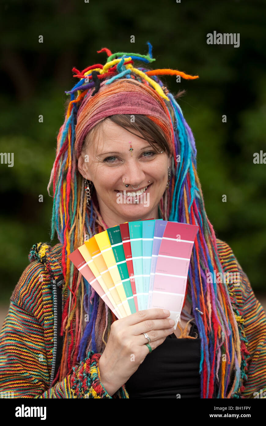 Hippy female model with bright colourful hair. FULLY MODEL RELEASED ...
