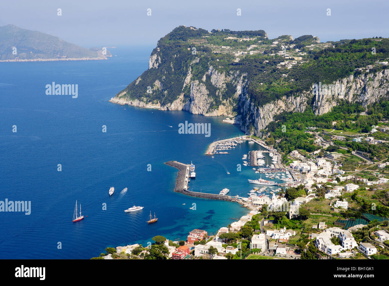Village on the rocky coast in the sunlight, Capri, Italy, Europe Stock ...