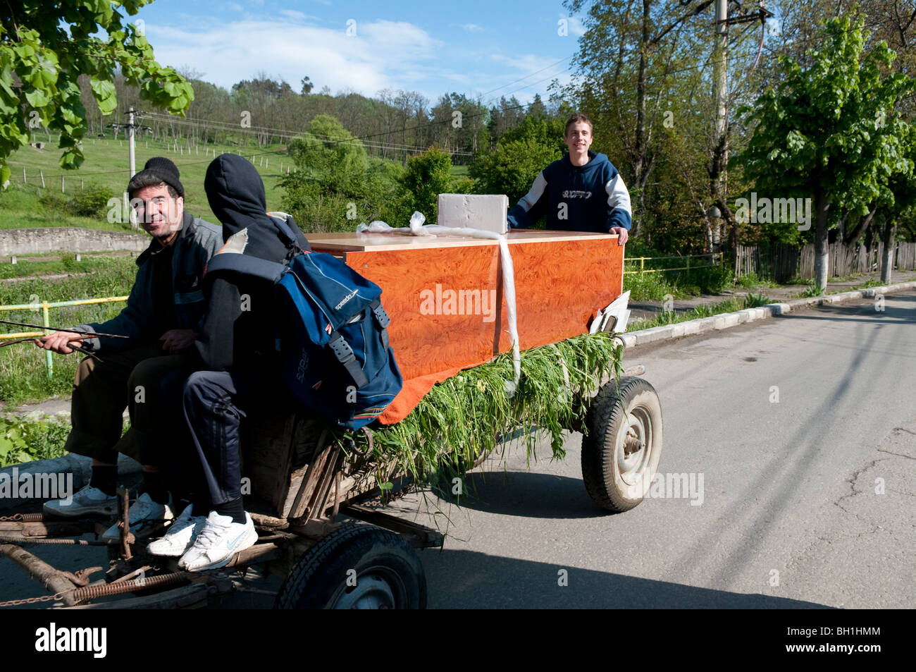 Local Roma Gypsys on horse and cart in Romania Eastern Europe Stock ...