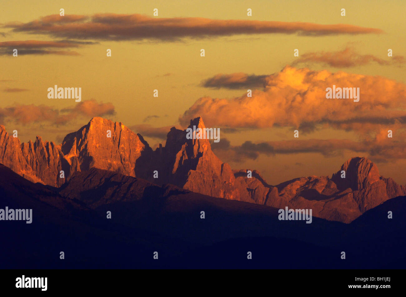 Mountain landscape at sunset, Pala Group, Dolomites, Province Trento ...