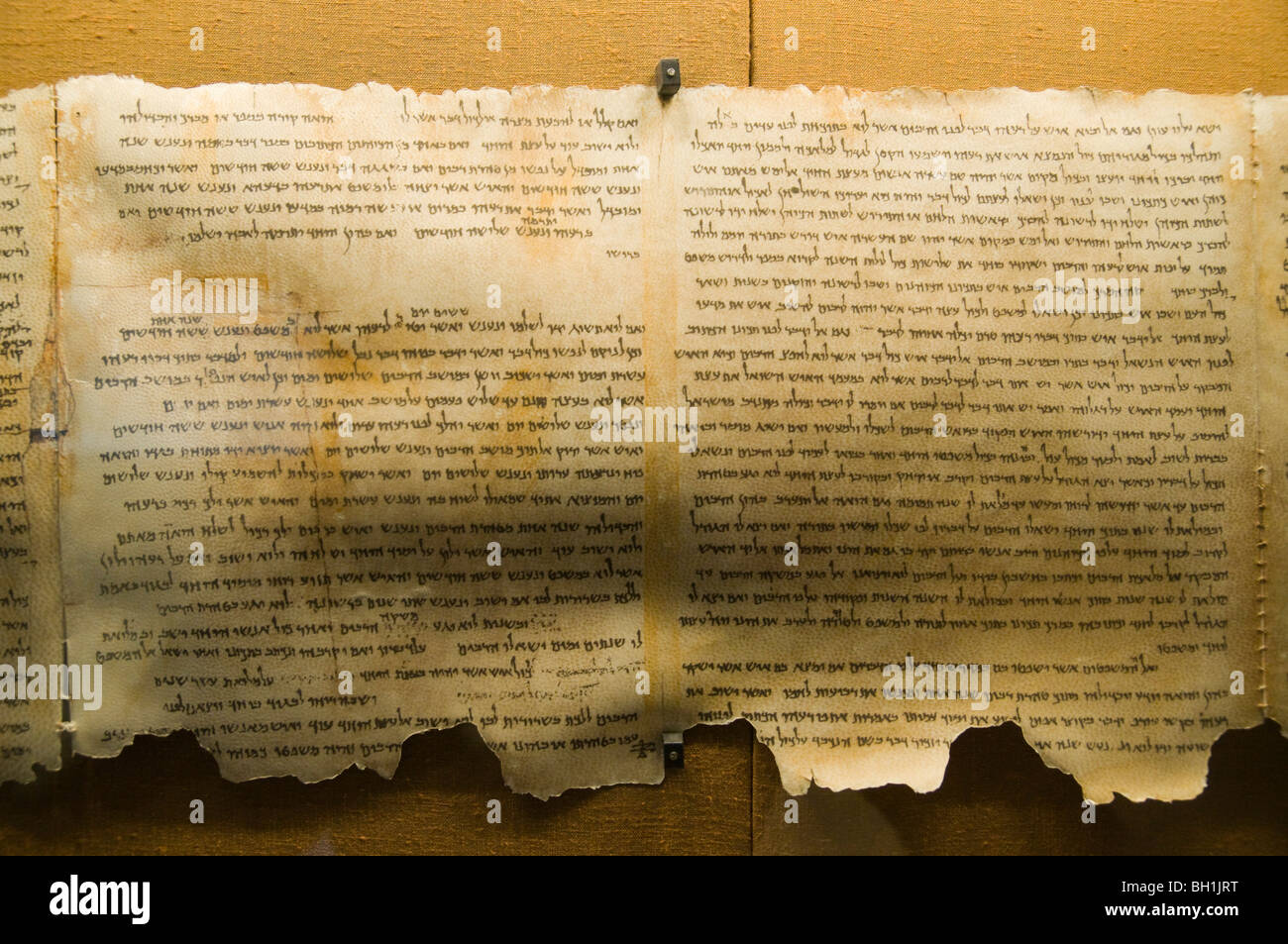 Fragment of the Dead Sea scrolls on display at the Qumran museum ...