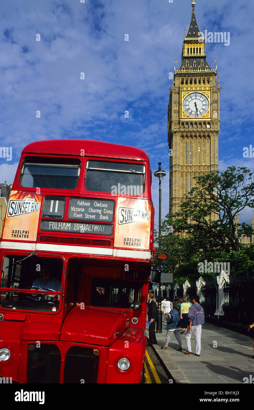 Europe, Great Britain, England, London, typical red bus with Big Ben in ...