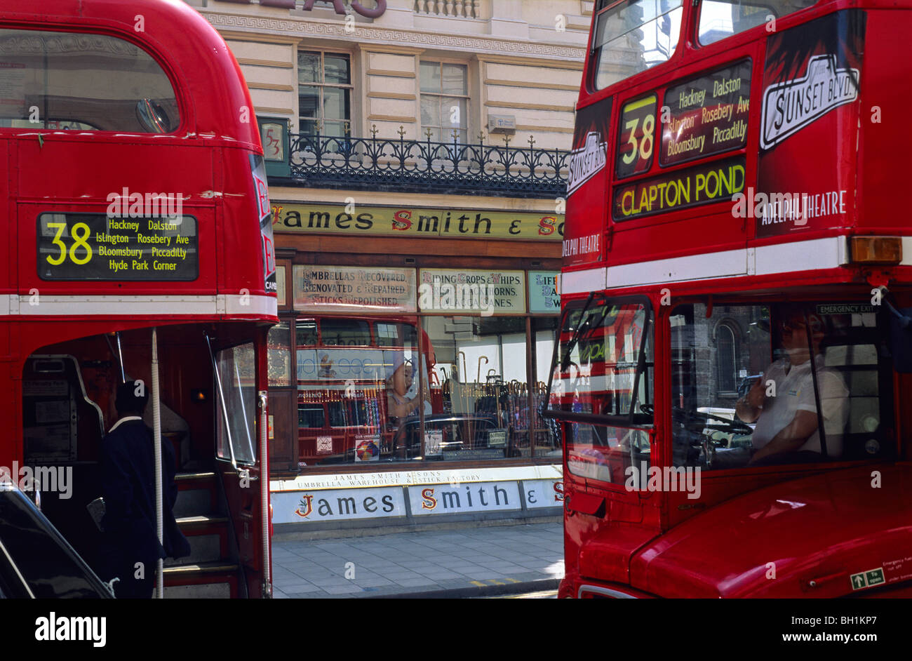 Europe, Great Britain, England, London, typical red busses on front of ...