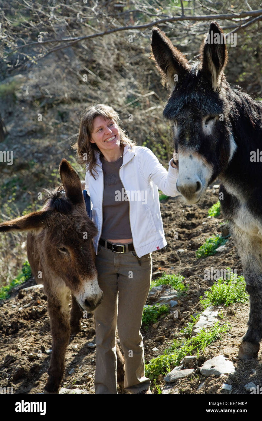 woman with donkeys in the Cevennes mountains, France Stock Photo - Alamy