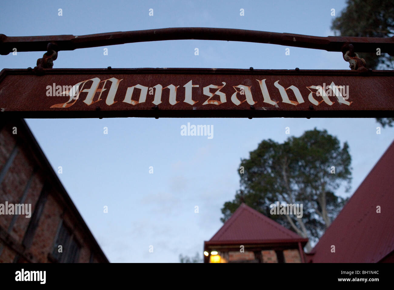 Sign at the entrance to Montsalvat, near Melbourne, Victoria Stock ...